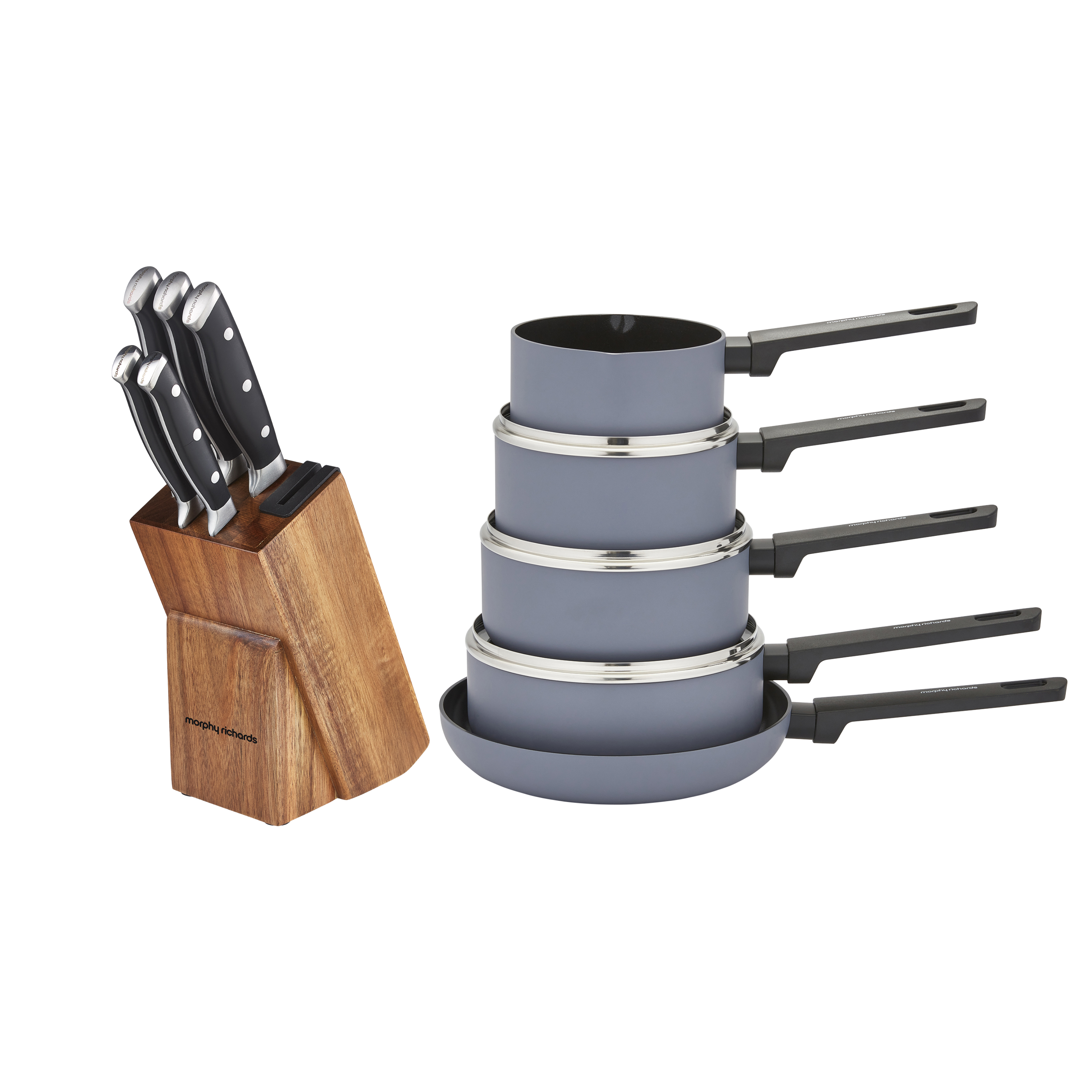 5 Piece Knife Block Set With Sharpener and 5 Piece Recycled Aluminium ...