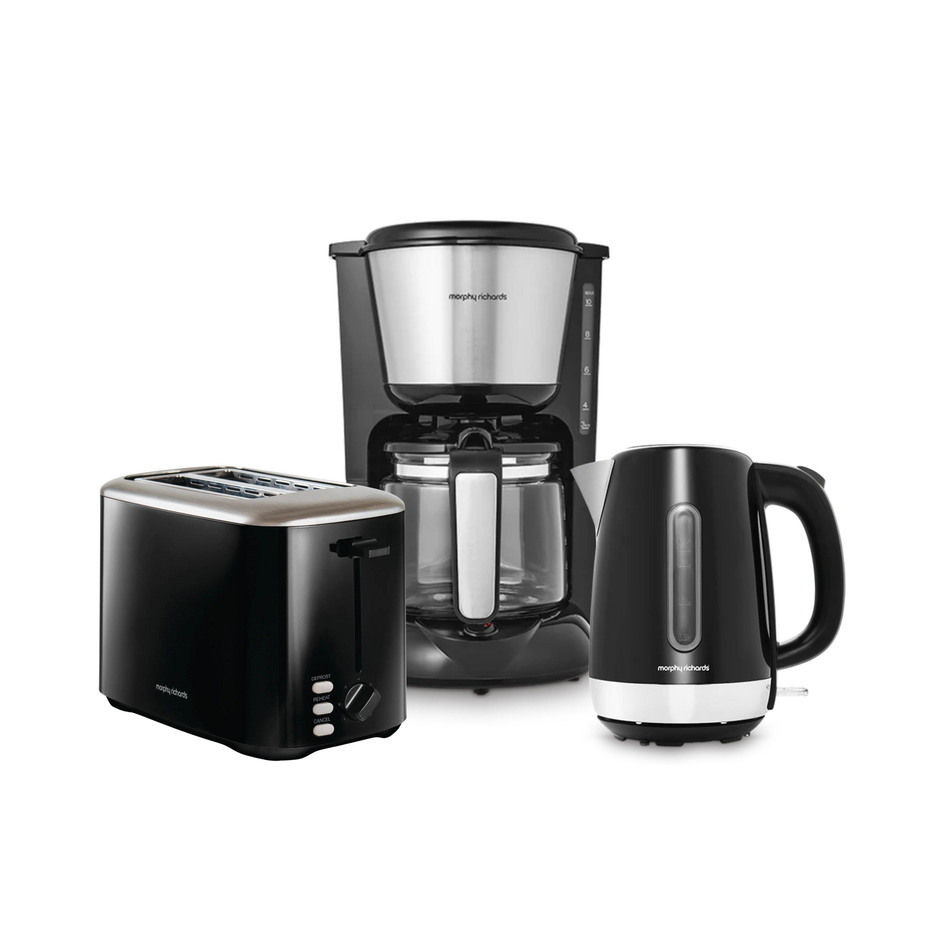 Equip Black Kettle, Toaster & Filter Coffee Machine Set – Morphy ...